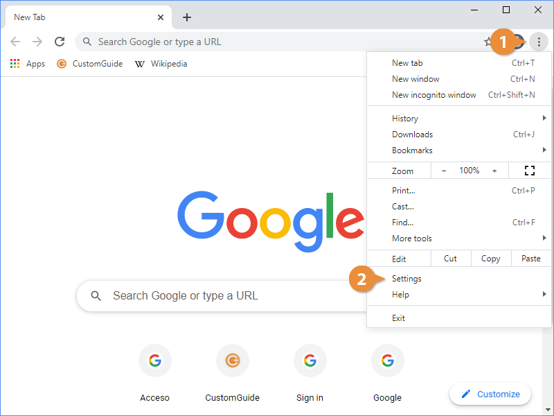 Access Chrome Settings CustomGuide