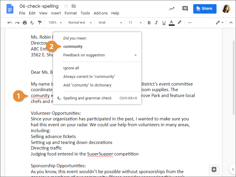 Google Docs Spell Check CustomGuide