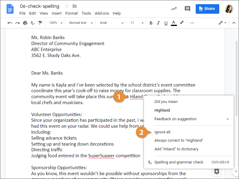 Google Docs Spell Check CustomGuide