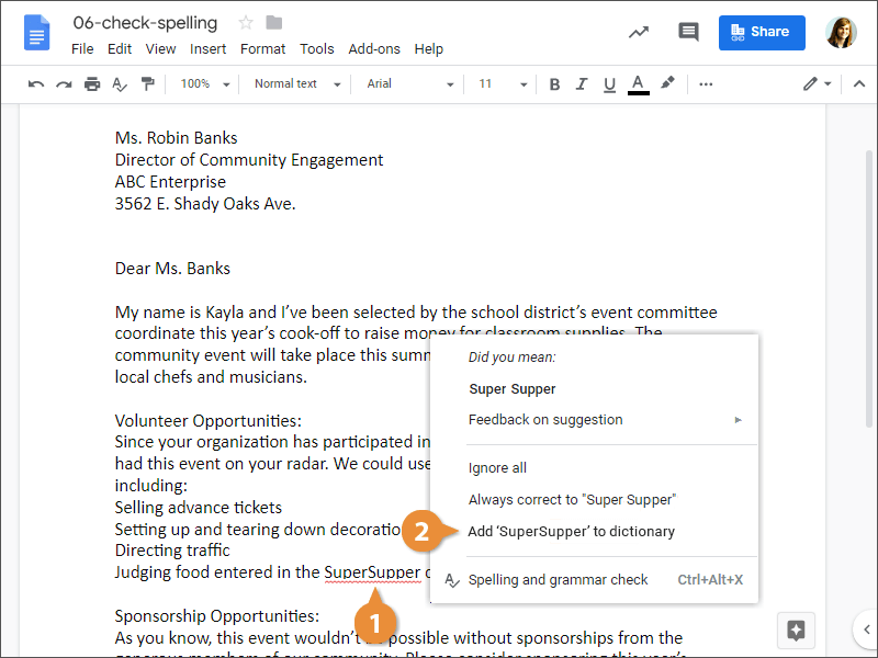Google Docs Spell Check CustomGuide