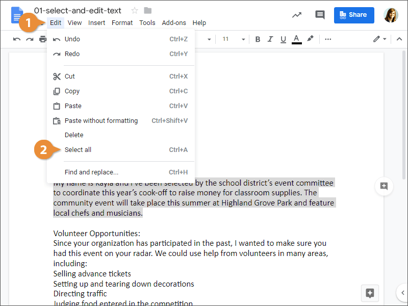 Select And Edit Text CustomGuide