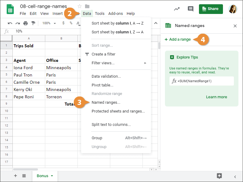 Cell Range Names CustomGuide