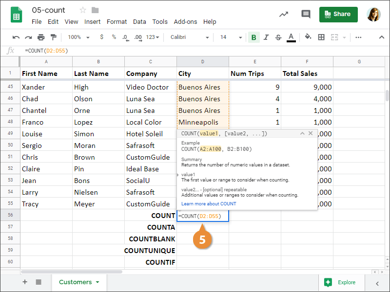 COUNT CustomGuide