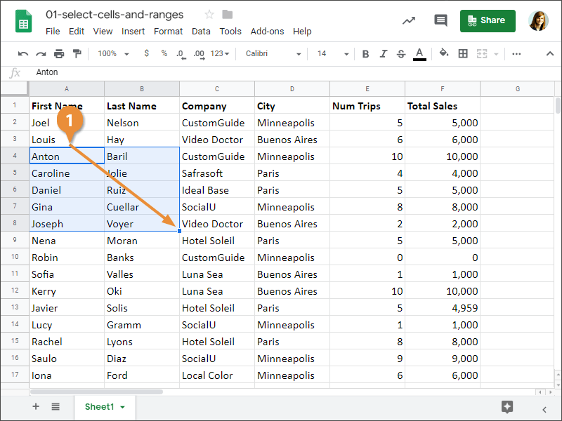 Select Cells And Ranges CustomGuide
