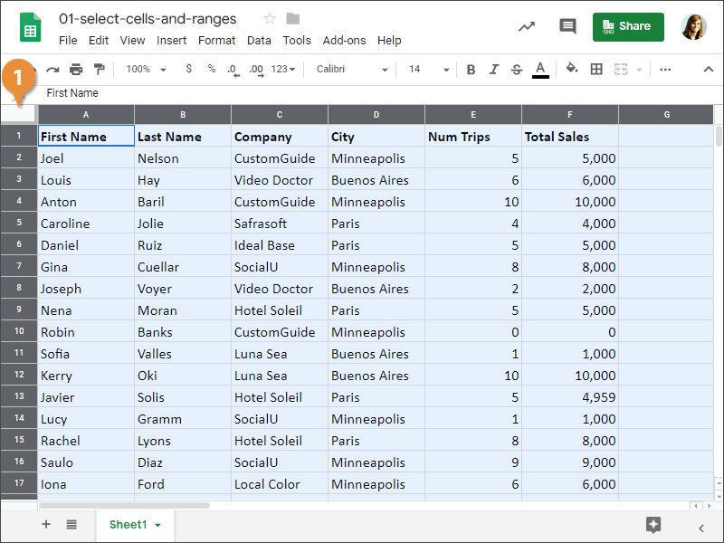 Select Cells and Ranges | CustomGuide