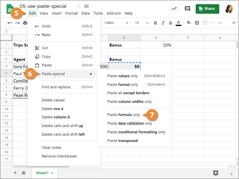 Use Paste Special CustomGuide