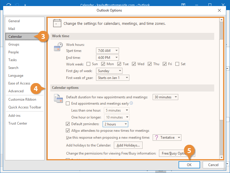 Calendar Settings CustomGuide