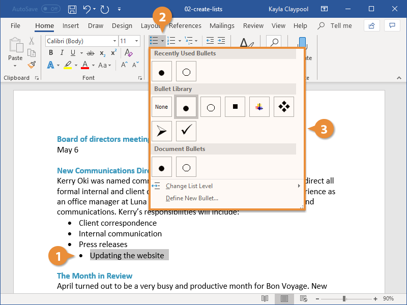 How To Insert Bullets In Word CustomGuide