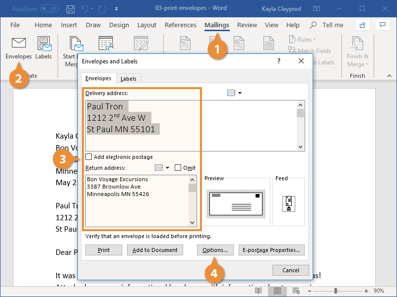 How To Print Envelopes In Word CustomGuide