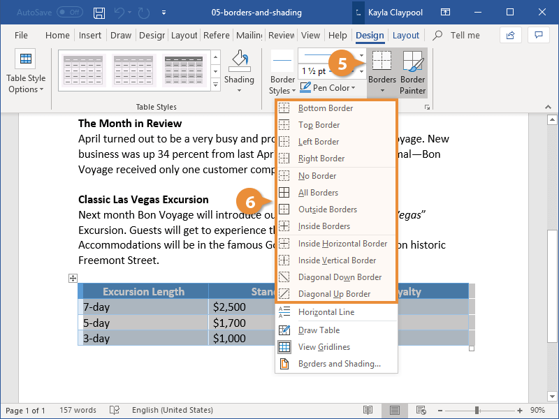 Borders And Shading In Word Tables CustomGuide