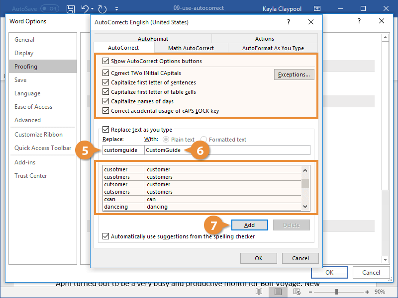 Word AutoCorrect CustomGuide