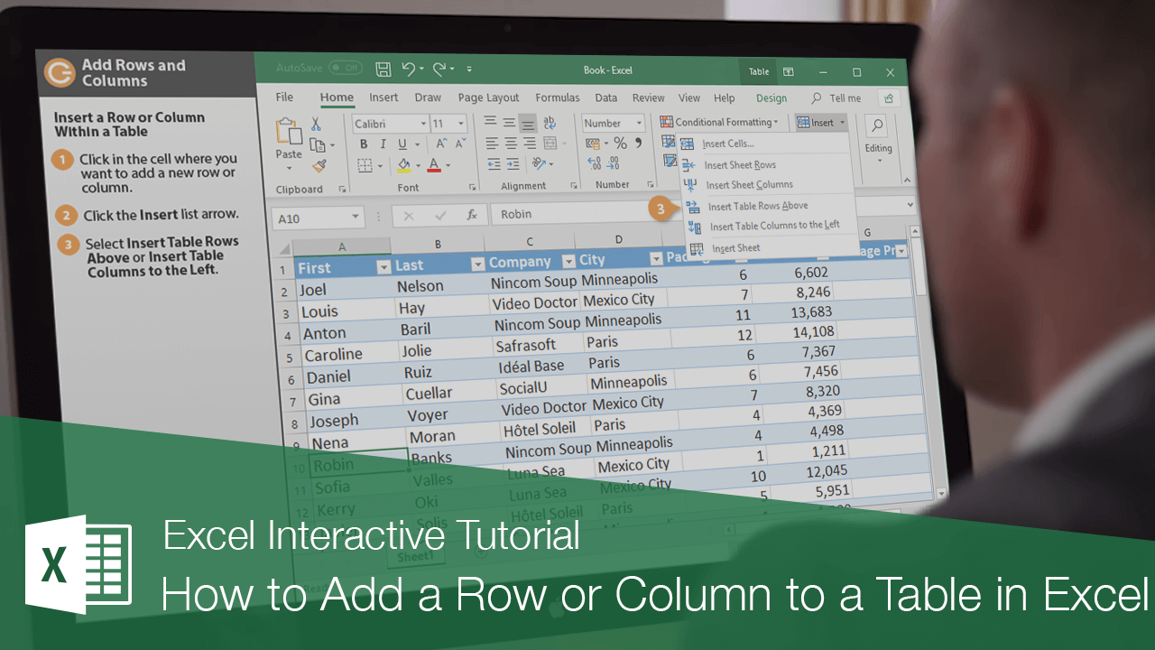 How to Add a Row or Column to a Table in Excel | CustomGuide